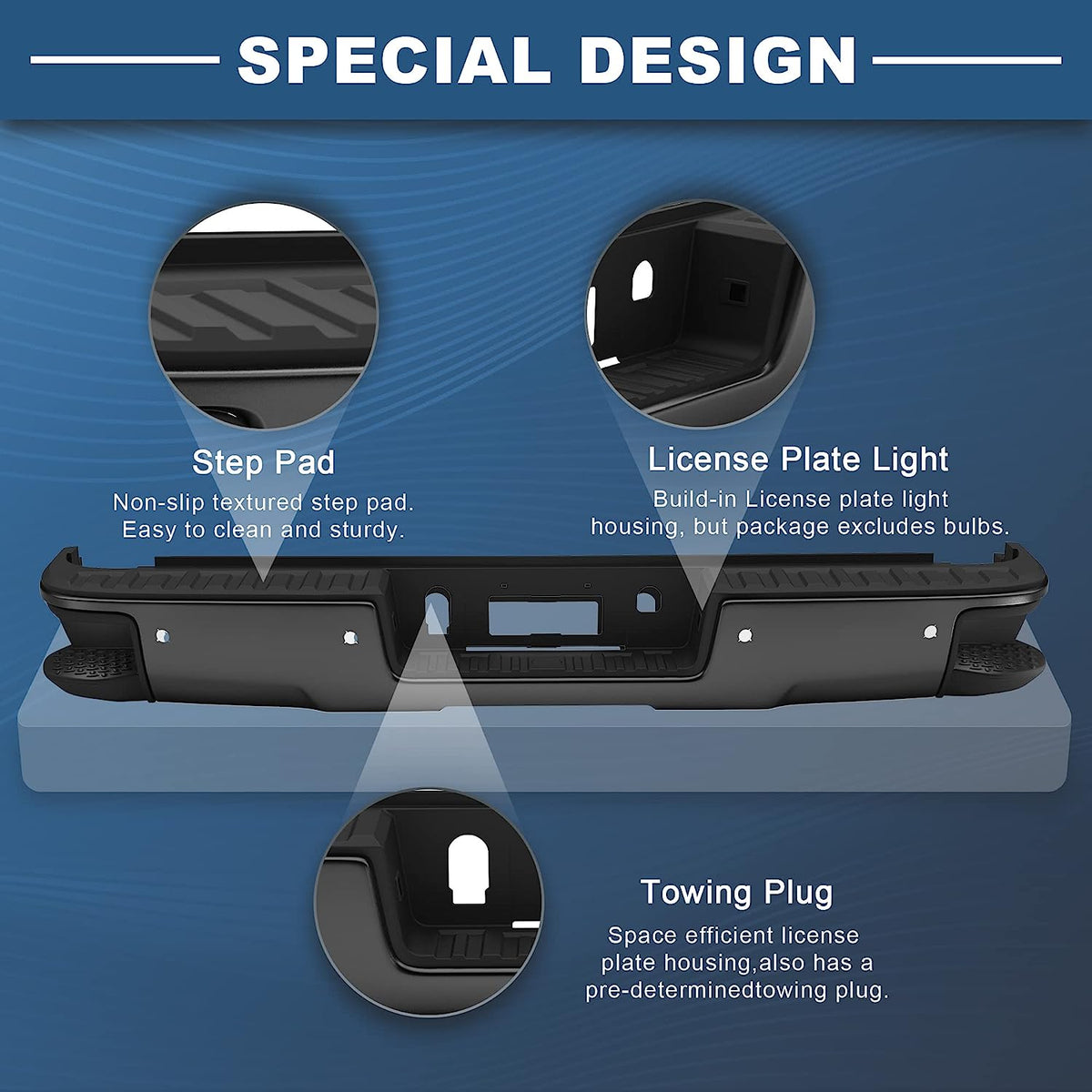 Black Rear Bumper For 2014-2018 Chevy Silverado GMC Sierra 1500 w/ Par ...