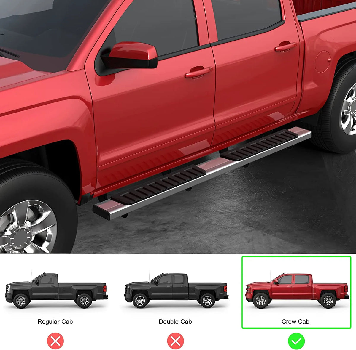 Chevy Silverado/GMC Sierra Running Boards Fit Crew Cab for 2007-2018 ...